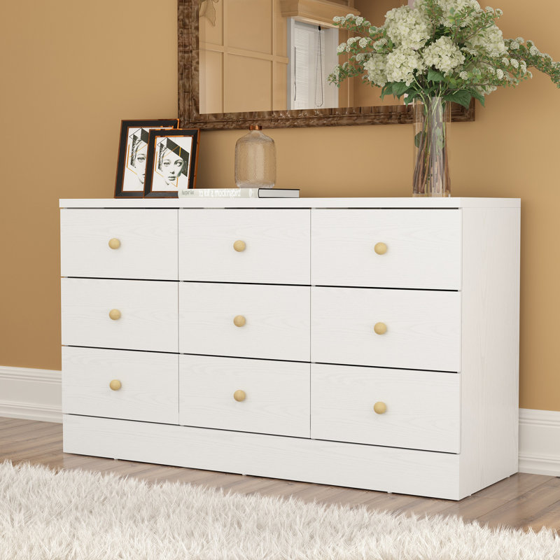 Ebern Designs 47.2" Wide 9 Drawers Dresser With Solid Wood Pulls | Wayfair